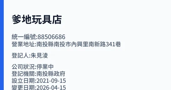 爹地玩具店的照片-統編 88506686(臺中市) 公司登記資料與營業項目詳細圖表
