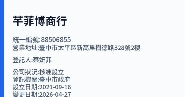芊菲博商行的照片-統編 88506855(臺中市) 公司登記資料與營業項目詳細圖表