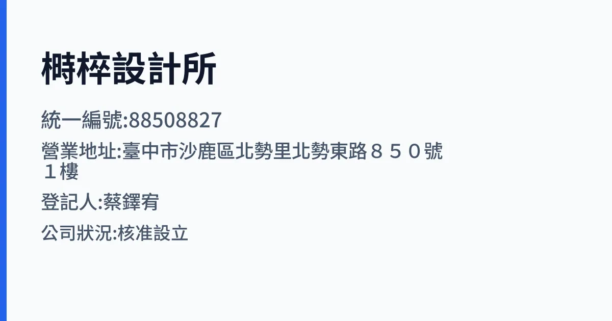 榯椊設計所 - 統編 88508827（臺中市） 公司登記資料與營業項目詳細圖表