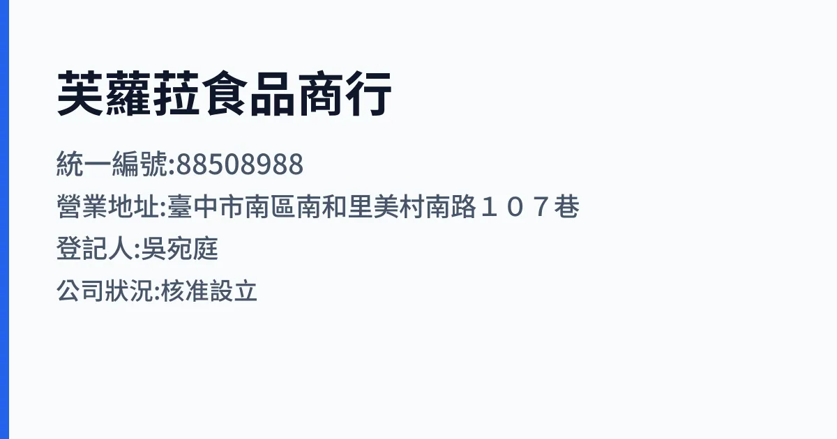 芙蘿菈食品商行 - 統編 88508988(臺中市) 公司登記資料與營業項目詳細圖表