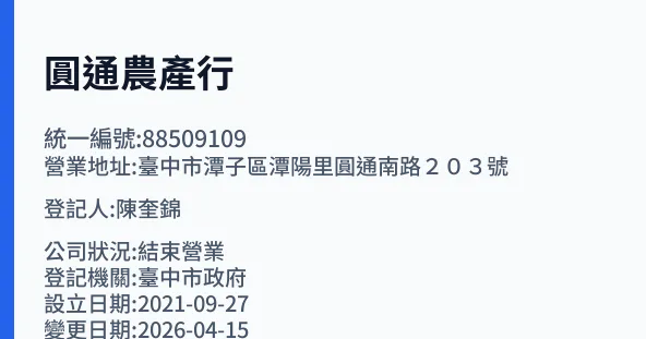 圓通農產行的照片-統編 88509109(臺中市) 公司登記資料與營業項目詳細圖表