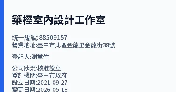 築桱室內設計工作室的照片-統編 88509157(臺中市) 公司登記資料與營業項目詳細圖表