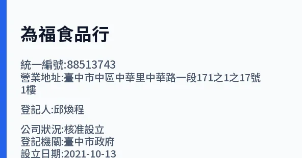 為福食品行的照片-統編 88513743(臺中市) 公司登記資料與營業項目詳細圖表