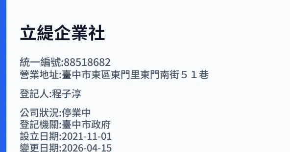 立緹企業社的照片-統編 88518682(臺中市) 公司登記資料與營業項目詳細圖表