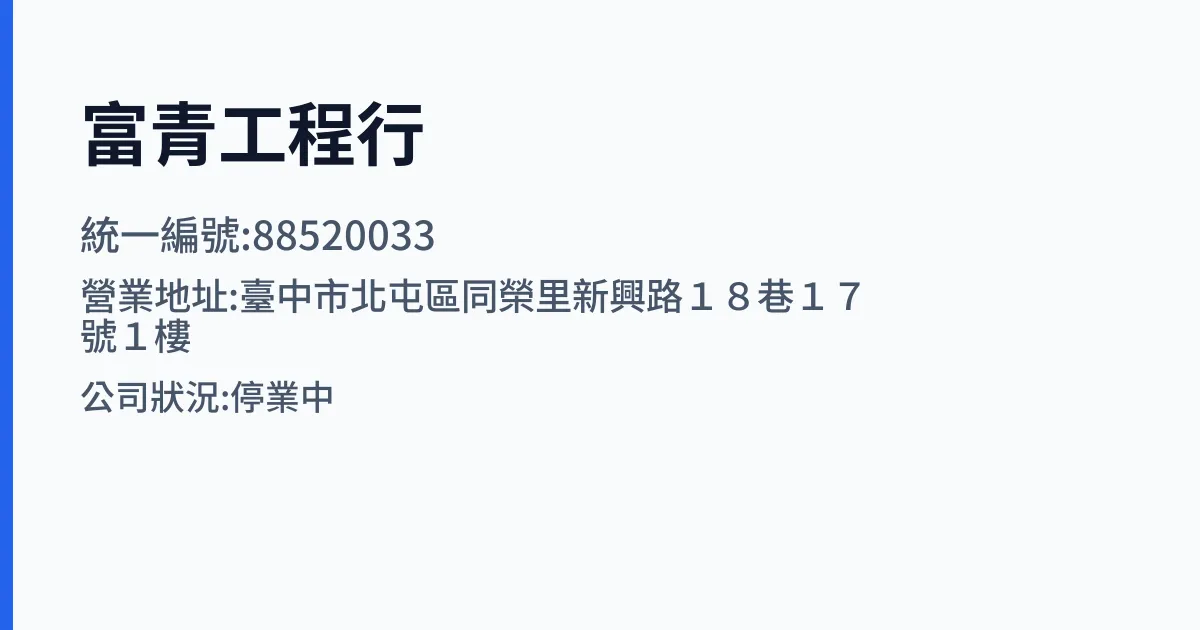 富青工程行 - 統編 88520033（臺中市） 公司登記資料與營業項目詳細圖表