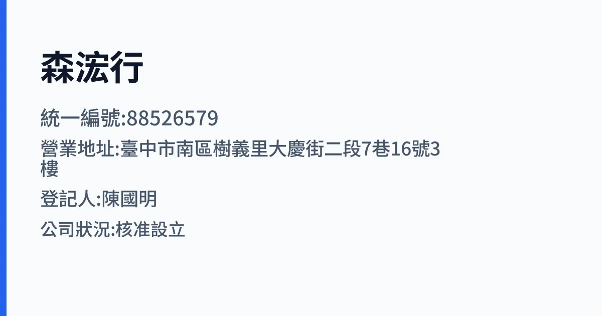 森浤行 - 統編 88526579(臺中市) 公司登記資料與營業項目詳細圖表