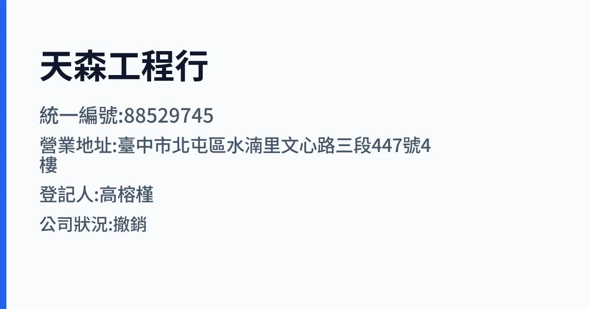 天森工程行 - 統編 88529745(新竹市) 公司登記資料與營業項目詳細圖表