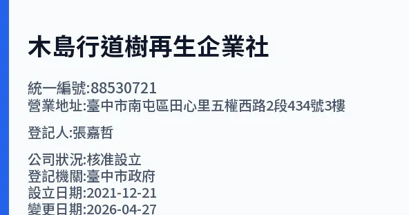 木島行道樹再生企業社的照片-統編 88530721(臺中市) 公司登記資料與營業項目詳細圖表