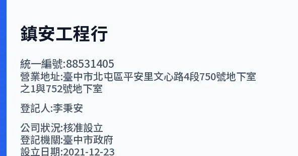 鎮安工程行的照片-統編 88531405(臺中市) 公司登記資料與營業項目詳細圖表