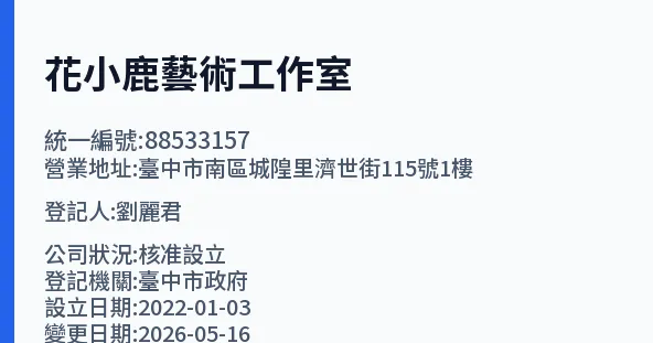 花小鹿藝術工作室的照片-統編 88533157(臺中市) 公司登記資料與營業項目詳細圖表