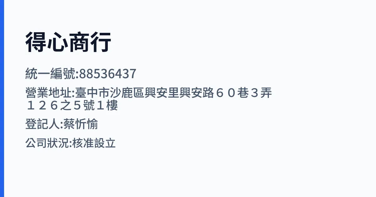 得心商行 - 統編 88536437(臺中市) 公司登記資料與營業項目詳細圖表