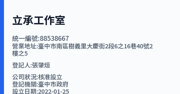 立承工作室的照片-統編 88538667(臺中市) 公司登記資料與營業項目詳細圖表