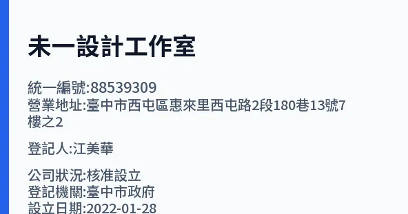 未一設計工作室的照片-統編 88539309(臺中市) 公司登記資料與營業項目詳細圖表