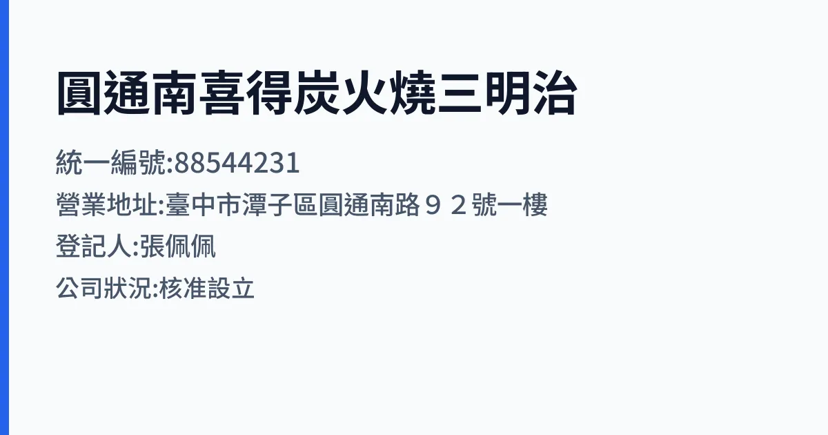 圓通南喜得炭火燒三明治 - 統編 88544231(臺中市) 公司登記資料與營業項目詳細圖表