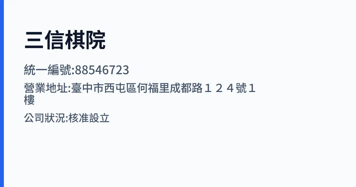 三信棋院 - 統編 88546723(臺中市) 公司登記資料與營業項目詳細圖表