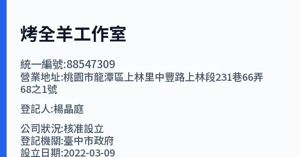 烤全羊工作室的照片-統編 88547309(桃園市) 公司登記資料與營業項目詳細圖表