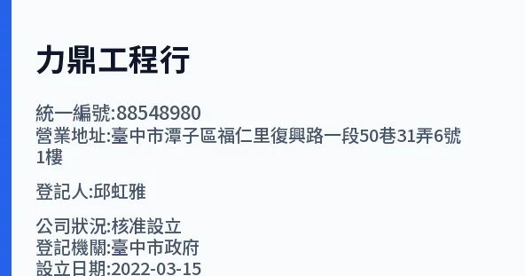 力鼎工程行的照片-統編 88548980(臺中市) 公司登記資料與營業項目詳細圖表