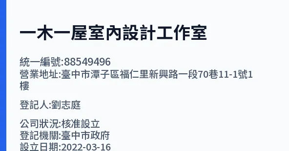 一木一屋室內設計工作室的照片-統編 88549496(臺中市) 公司登記資料與營業項目詳細圖表