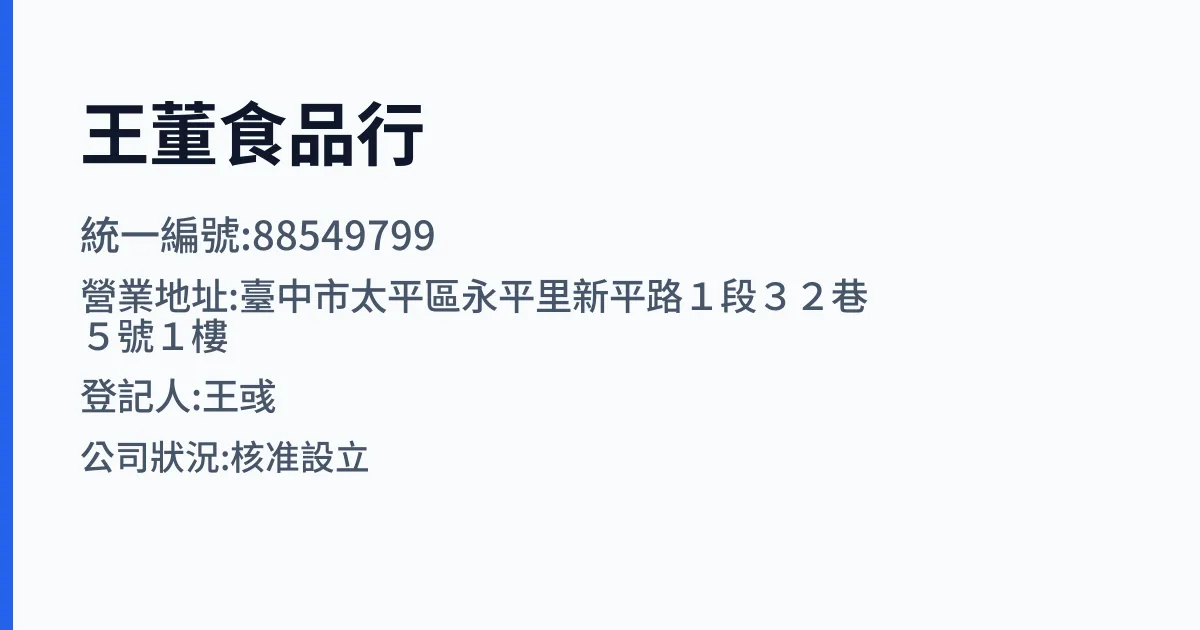 王董食品行 - 統編 88549799（臺中市） 公司登記資料與營業項目詳細圖表