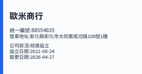 歐米商行的照片-統編 88554835(彰化縣) 公司登記資料與營業項目詳細圖表