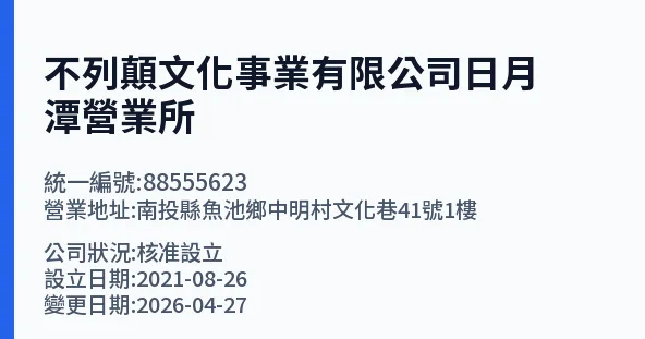 不列顛文化事業有限公司日月潭營業所的照片-統編 88555623(南投縣) 公司登記資料與營業項目詳細圖表