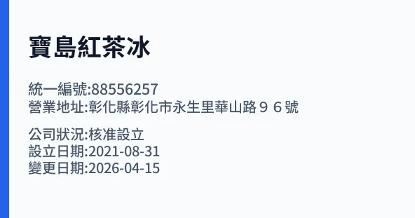寶島紅茶冰的照片-統編 88556257(彰化縣) 公司登記資料與營業項目詳細圖表