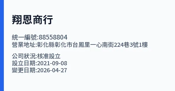 翔恩商行的照片-統編 88558804(彰化縣) 公司登記資料與營業項目詳細圖表