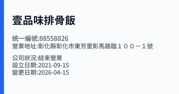 壹品味排骨飯的照片-統編 88558826(彰化縣) 公司登記資料與營業項目詳細圖表