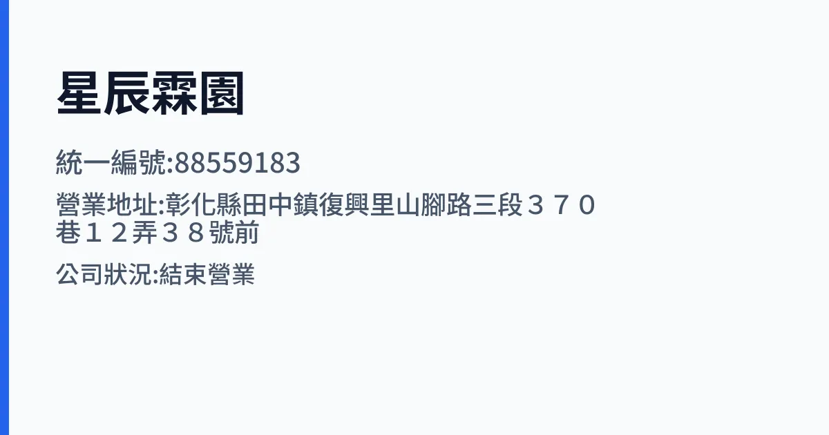 星辰霖園 - 統編 88559183(彰化縣) 公司登記資料與營業項目詳細圖表