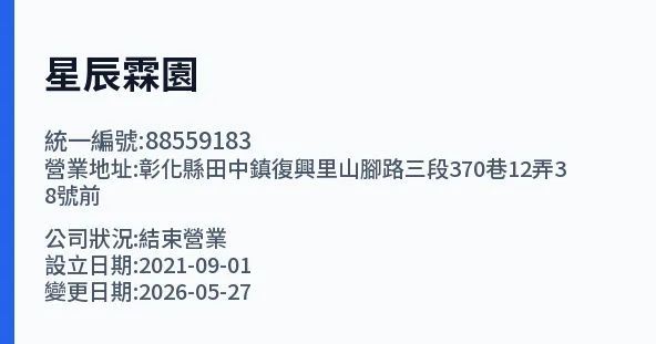 星辰霖園的照片-統編 88559183(彰化縣) 公司登記資料與營業項目詳細圖表