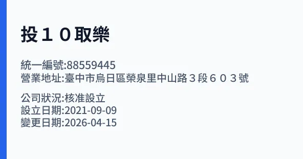 投１０取樂的照片-統編 88559445(臺中市) 公司登記資料與營業項目詳細圖表