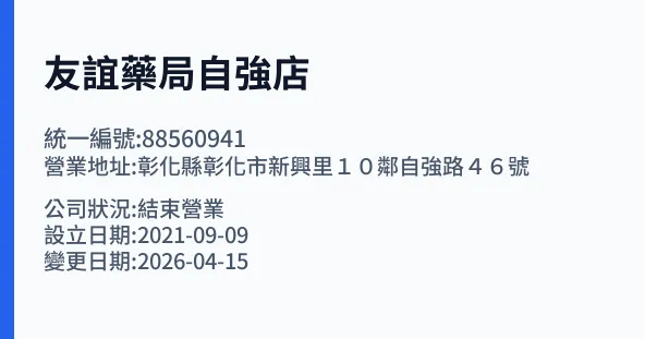 友誼藥局自強店的照片-統編 88560941(彰化縣) 公司登記資料與營業項目詳細圖表