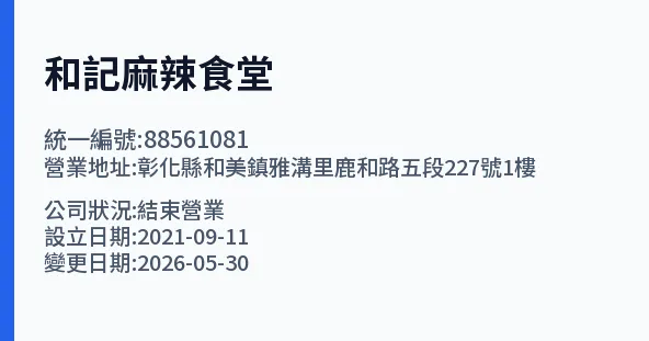 和記麻辣食堂的照片-統編 88561081(彰化縣) 公司登記資料與營業項目詳細圖表