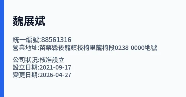 魏展斌的照片-統編 88561316(苗栗縣) 公司登記資料與營業項目詳細圖表