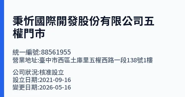 秉忻國際開發股份有限公司五權門市的照片-統編 88561955(臺中市) 公司登記資料與營業項目詳細圖表