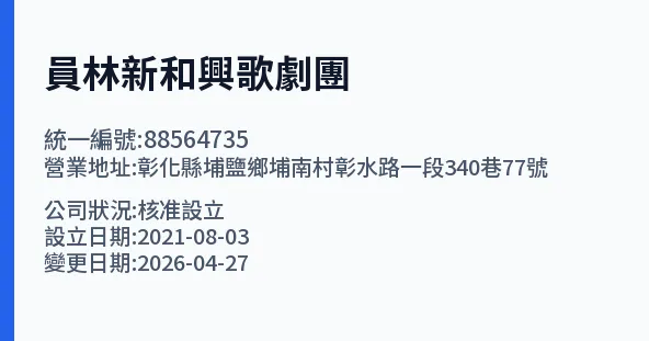 員林新和興歌劇團的照片-統編 88564735(彰化縣) 公司登記資料與營業項目詳細圖表