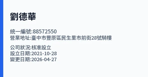 劉德華的照片-統編 88572550(臺中市) 公司登記資料與營業項目詳細圖表