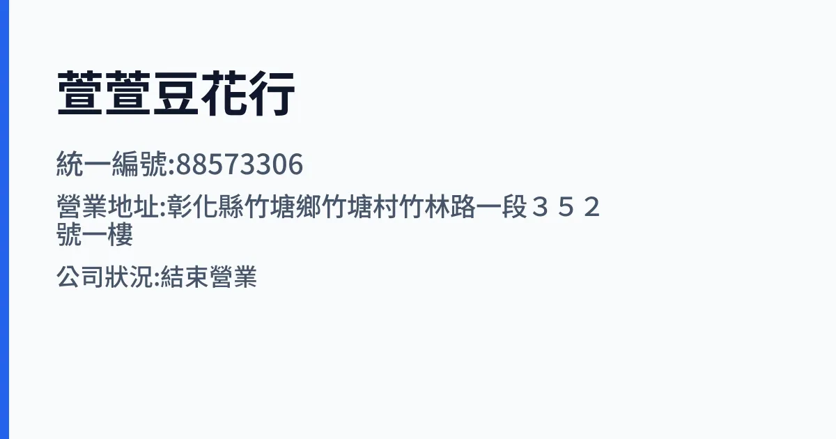 萱萱豆花行 - 統編 88573306(彰化縣) 公司登記資料與營業項目詳細圖表
