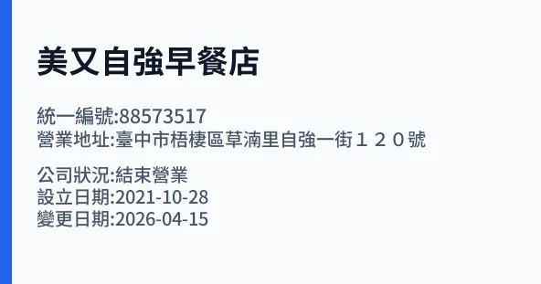 美又自強早餐店的照片-統編 88573517(臺中市) 公司登記資料與營業項目詳細圖表
