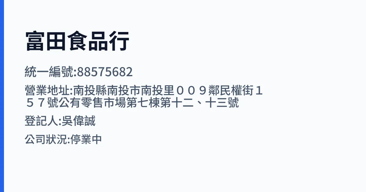 富田食品行 - 統編 88575682（南投縣） 公司登記資料與營業項目詳細圖表