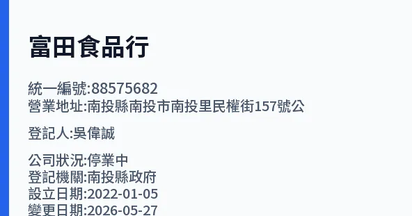 富田食品行的照片-統編 88575682(南投縣) 公司登記資料與營業項目詳細圖表