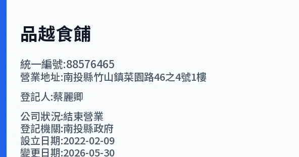 品越食餔的照片-統編 88576465(南投縣) 公司登記資料與營業項目詳細圖表