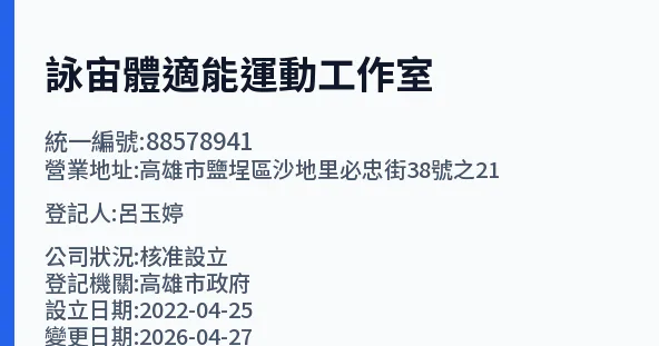 詠宙體適能運動工作室的照片-統編 88578941(高雄市) 公司登記資料與營業項目詳細圖表