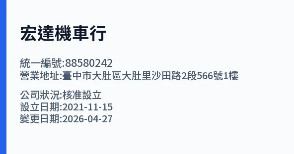宏達機車行的照片-統編 88580242(臺中市) 公司登記資料與營業項目詳細圖表