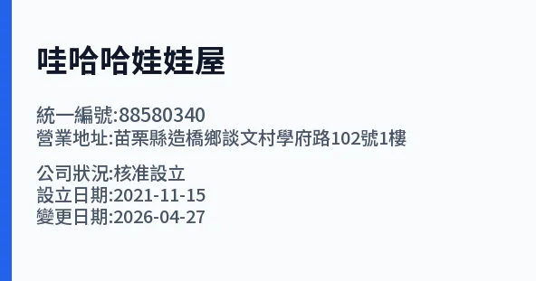 哇哈哈娃娃屋的照片-統編 88580340(苗栗縣) 公司登記資料與營業項目詳細圖表