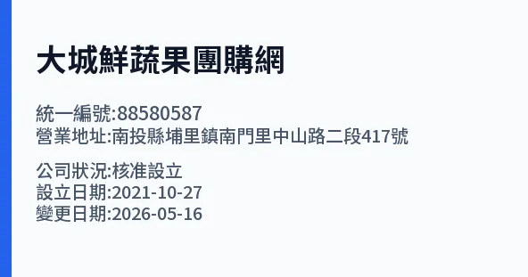大城鮮蔬果團購網的照片-統編 88580587(南投縣) 公司登記資料與營業項目詳細圖表