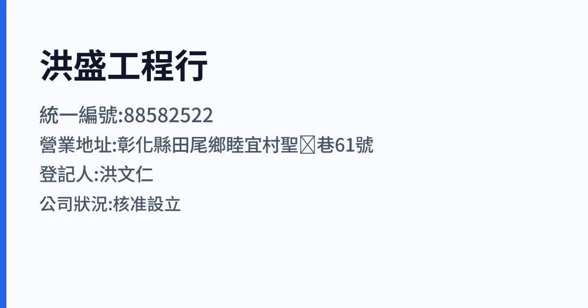 洪盛工程行 - 統編 88582522(彰化縣) 公司登記資料與營業項目詳細圖表