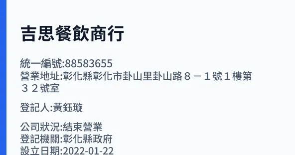 吉思餐飲商行的照片-統編 88583655(彰化縣) 公司登記資料與營業項目詳細圖表