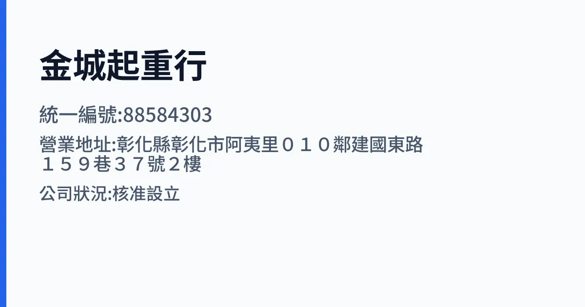 金城起重行 - 統編 88584303(彰化縣) 公司登記資料與營業項目詳細圖表