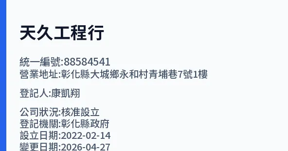 天久工程行的照片-統編 88584541(彰化縣) 公司登記資料與營業項目詳細圖表
